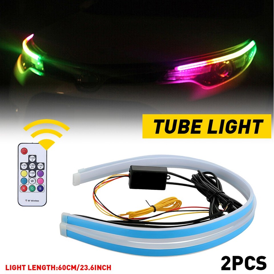 60cm Car DRL Light Exterior LED Strip RGB DRL Lights Turn Signal Remote ...