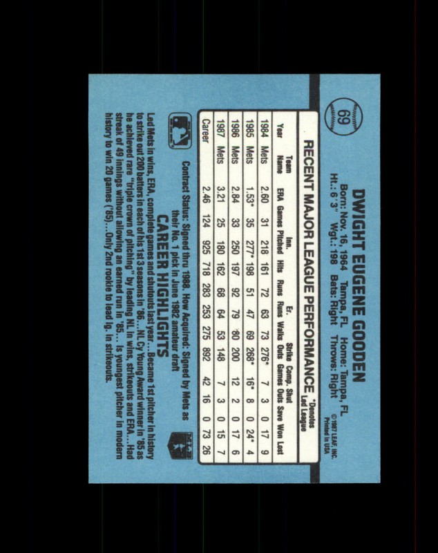 Doc Dwight Gooden Signed 1988 Donruss #69 Autograph IPA In Person ...