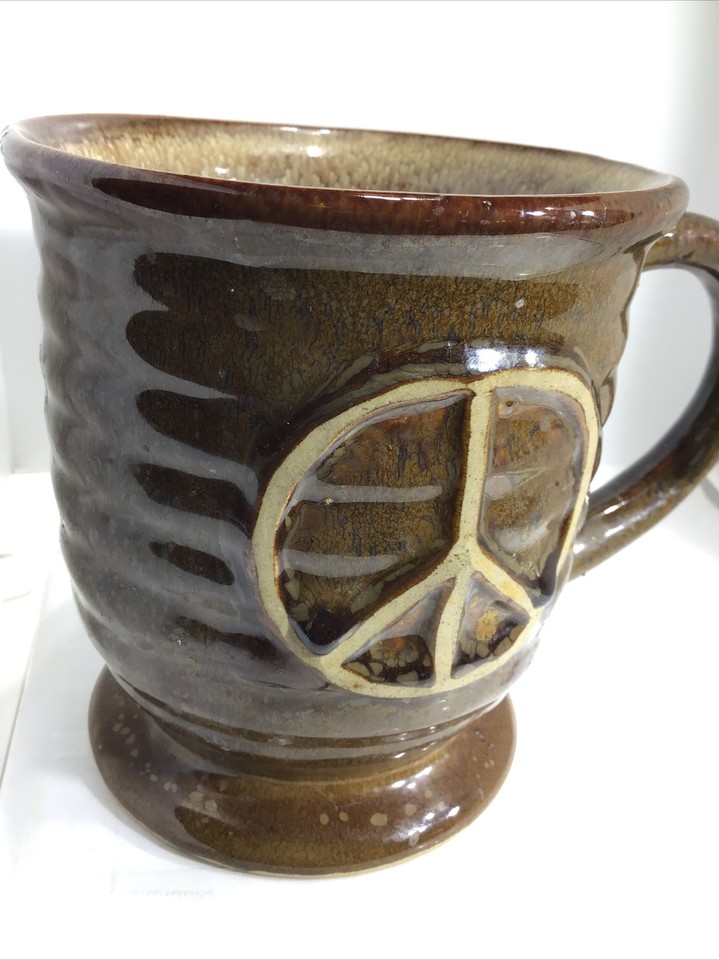 PEACE SIGN SYMBOL COFFEE MUG. BROWN DRIP PEACE MUG. HANDMADE POTTERY ...