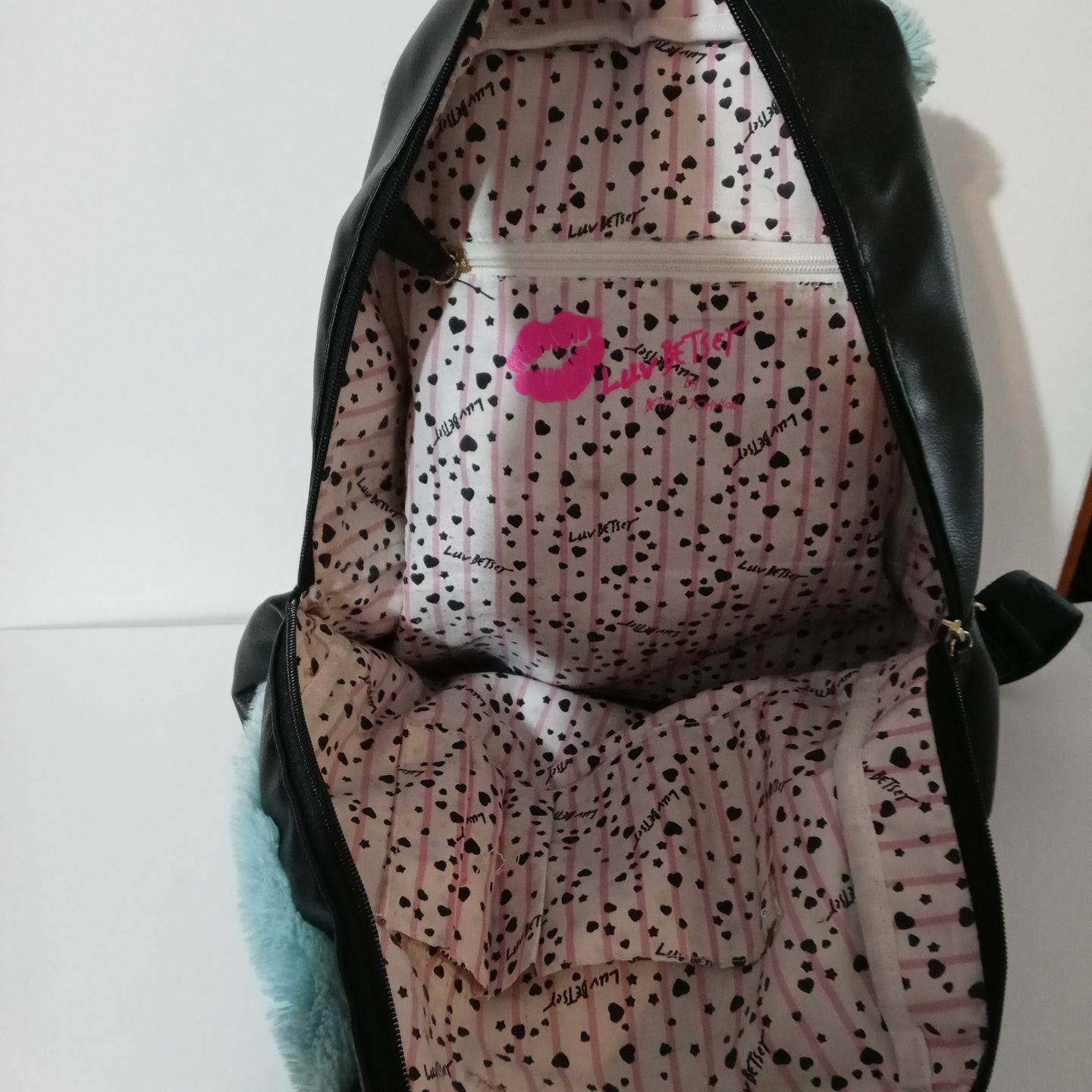 Betsey Johnson Fuzzy Furry Hoodie Backpack hood SKYBL… - Gem