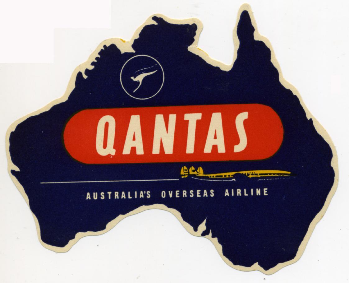 QANTAS AIRLINE ~Australia~ Great Old Die-cut / Map Luggage Label, circa ...