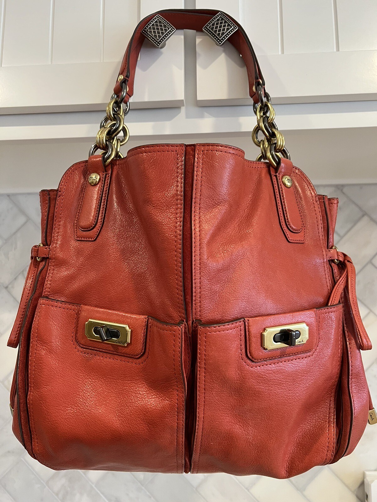 Coach Chelsea Flagship Curry Orange Leather Turnlock … - Gem