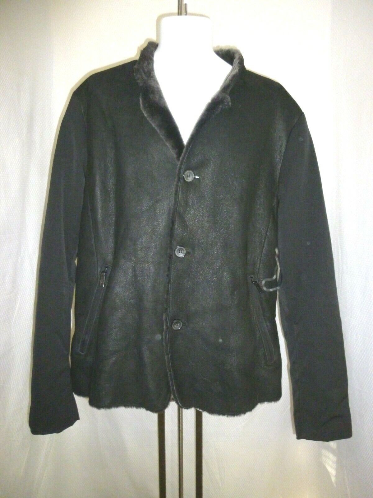 Giorgio Armani Lamb Leather Sherpa Jacket Size 56 - Gem