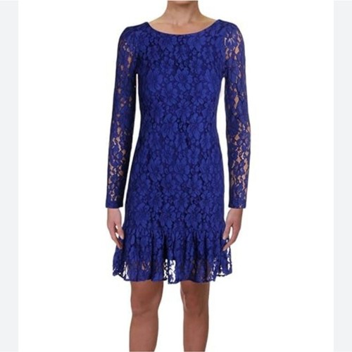 Calvin Klein Drop Waist Royal Blue Lace Long Sleeve Ruffle Dress Size ...