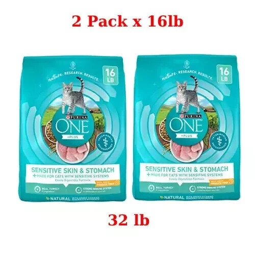 Purina ONE +Plus Sensitive Skin and Stomach, Natural Dry Cat Food, 32lb ...