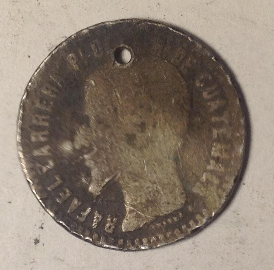 Genuine Old World .900 Silver Coin 1860 Guatemala 2 Reales AG Holed ...