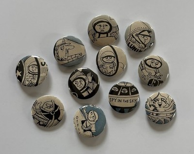 LOT of 11 Vintage 60s 1” Button Pins Space Race Cartoon Spaceman Spy ...
