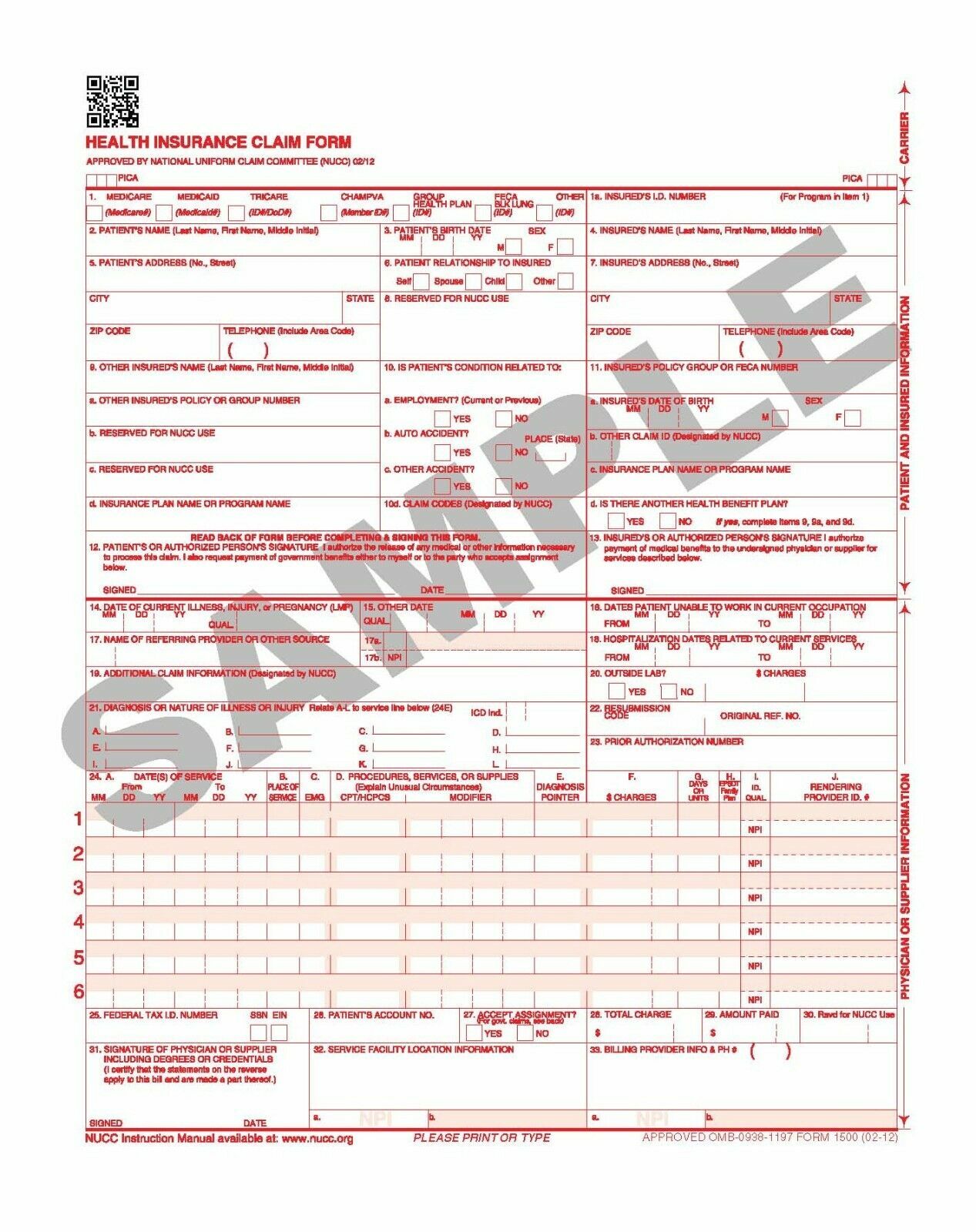 HCFA CMS-2500 (02-12) 2500 SHEETS LASER INSURANCE HCFA CLAIM FORMS | eBay