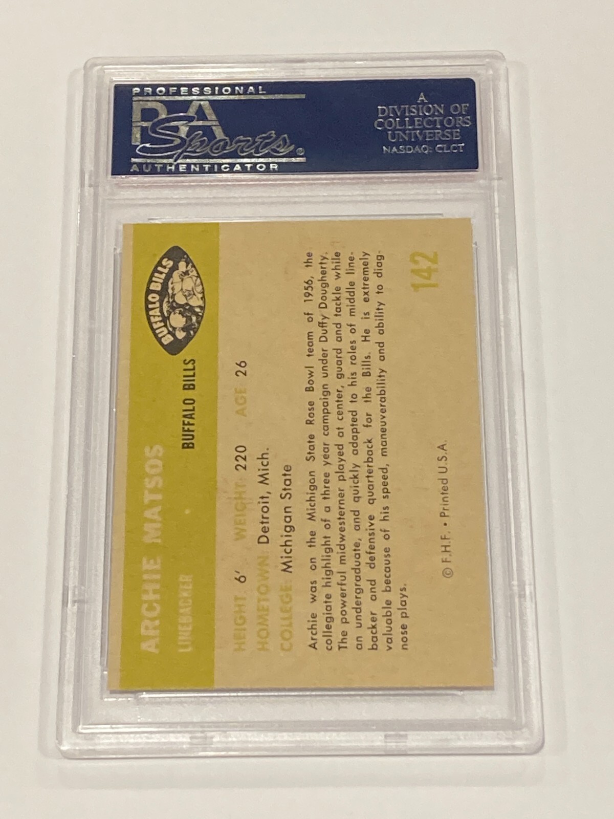 Archie Matsos 1961 Fleer PSA 9 Mint Graded Card Buffalo Bills #142 ...