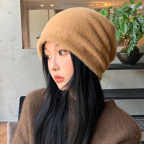 Women Solid Color Hat Korean Style Imitation Mink Fur Pile Super Soft ...