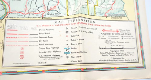Original 1950 State Department Official Washington Highway Map Olympia ...