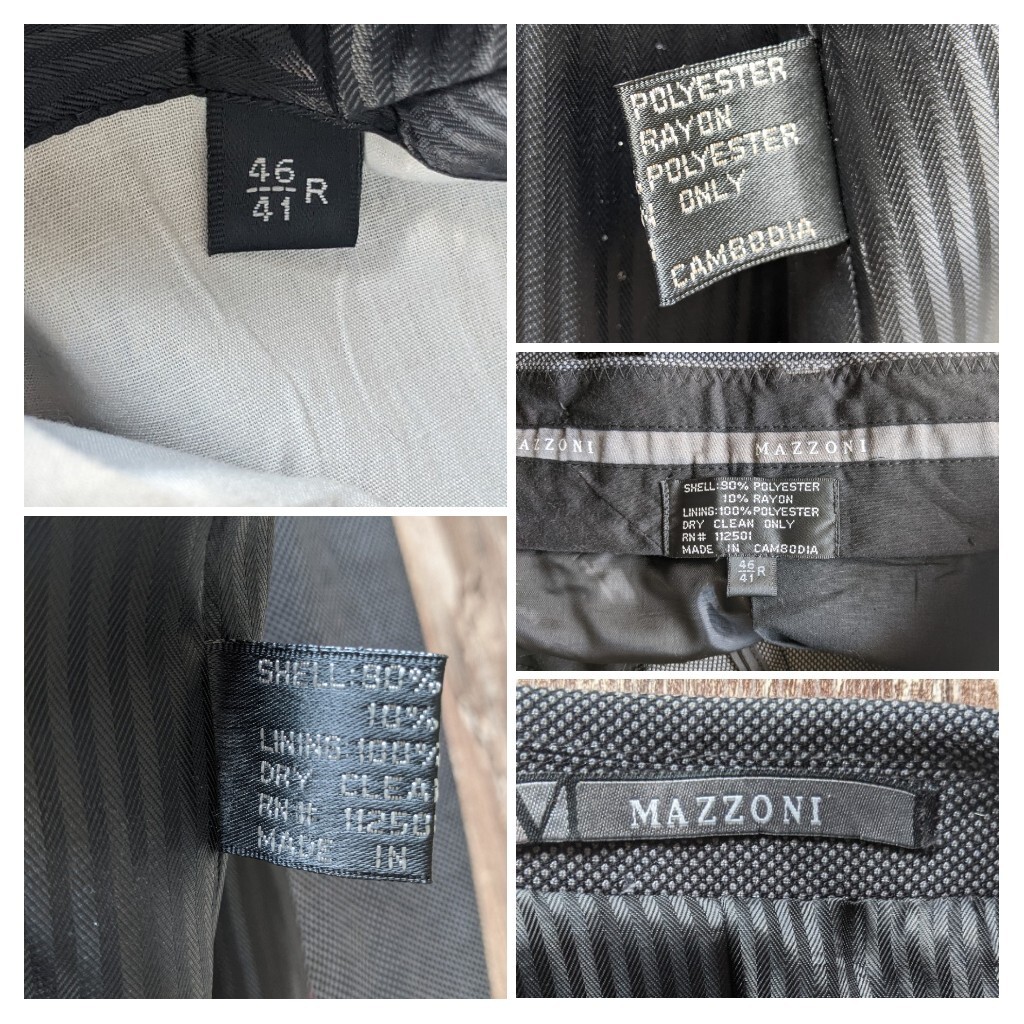 Mazzoni 46R 3 Button 2 piece Gray Black Suit Blazer Sport jacket Coat ...