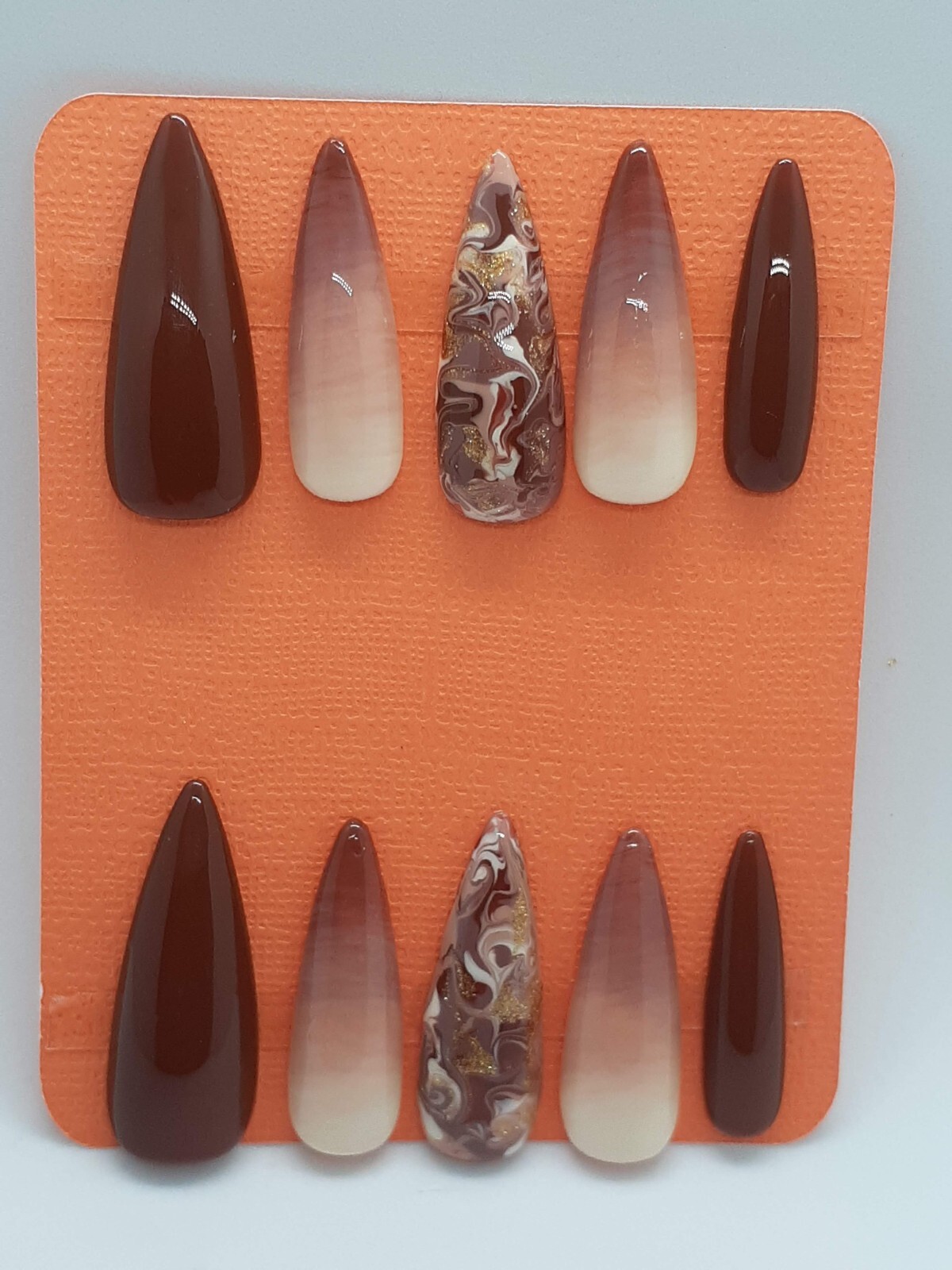 Coffee Mocha Nails Brown Gold Marble Nude Fall Winter Autumn Press on ...