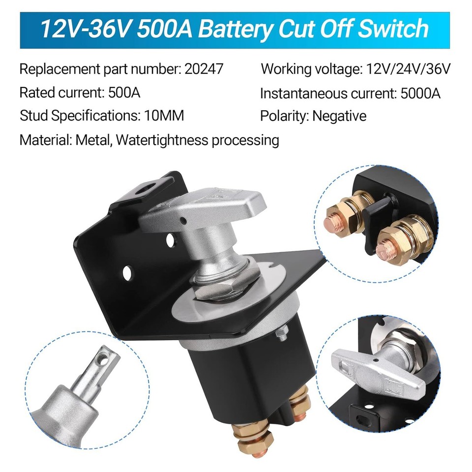 500A 12V Battery Disconnect Switch with Lockout Plate Heavy Duty Kill ...
