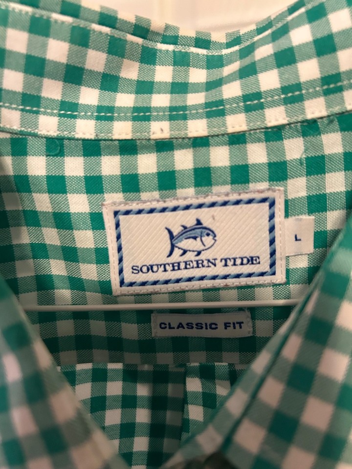 Southern Tide Seabrook Button Down Green and White | eBay