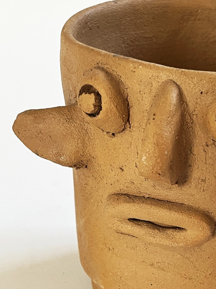 MEXICAN OAXACAN FOLK POP ART POTTERY CLAY ANIMAL FACE PLANTER FLOWER ...