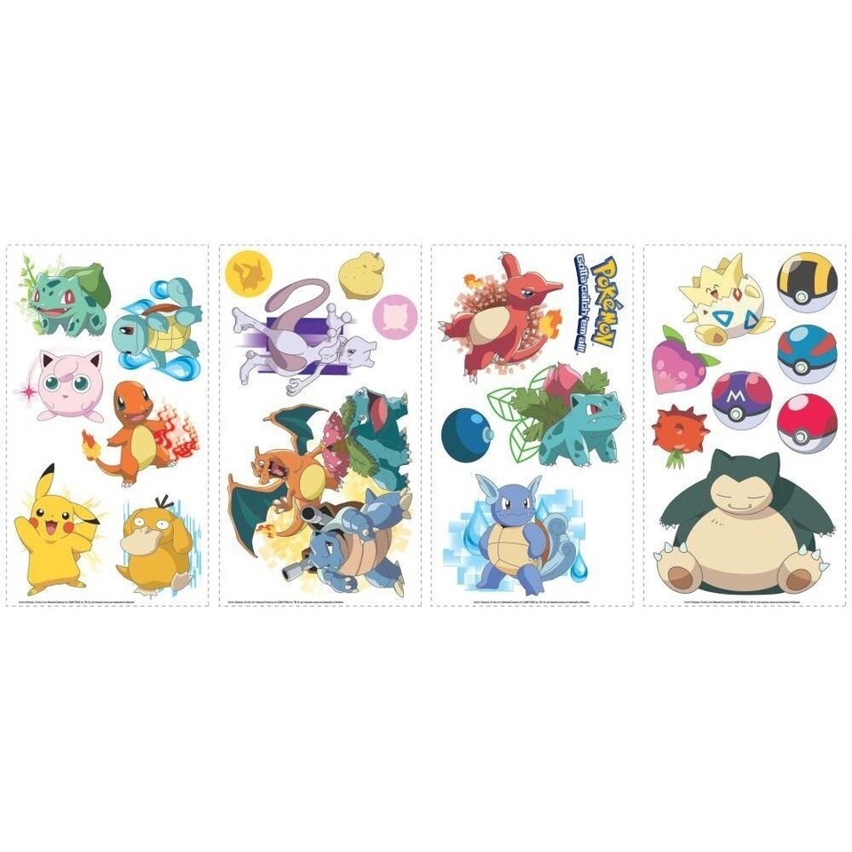(24) ICONIC POKEMON Peel & Stick Wall Decals PIKACHU POKEBALL BOYS ROOM ...