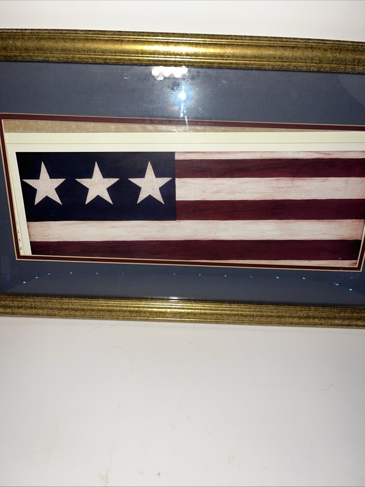 Patriotic Golden Wood framed American USA flag Warren Kimble 1993 print ...