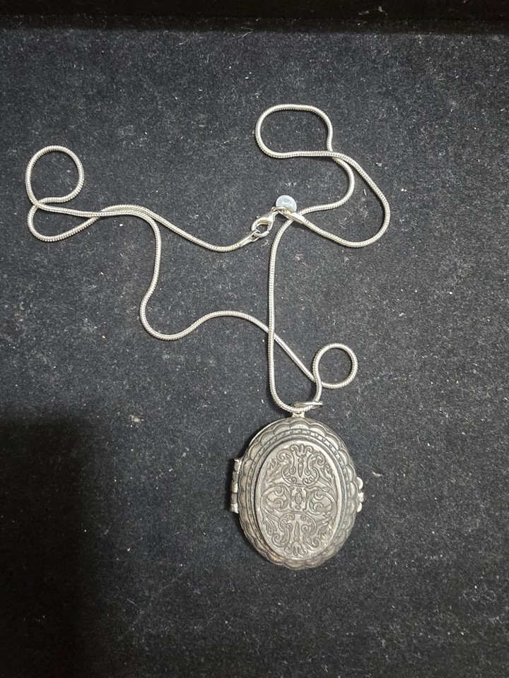 Vtg Victorian Sterling Locket Snake Chain Necklace, Huge & Heavy 36 ...