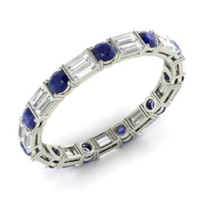 1.96 Ct Natural Sapphire Diamond Wedding Beautiful Eternity Band 14K ...