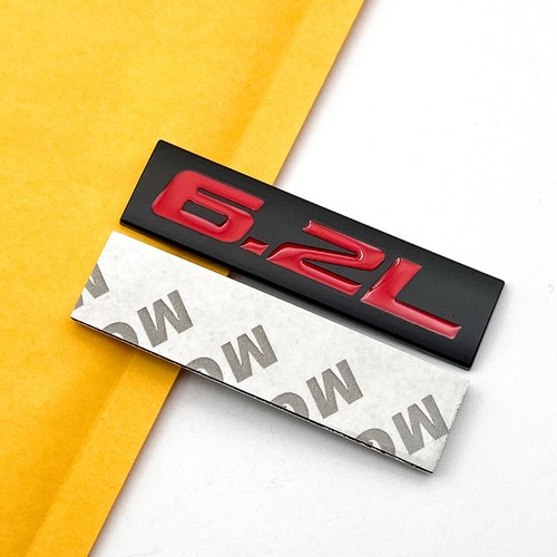 2x Metal Car Fender Black & Red 6.2L Car Emblem V6 V8 Engine Rear Trunk ...