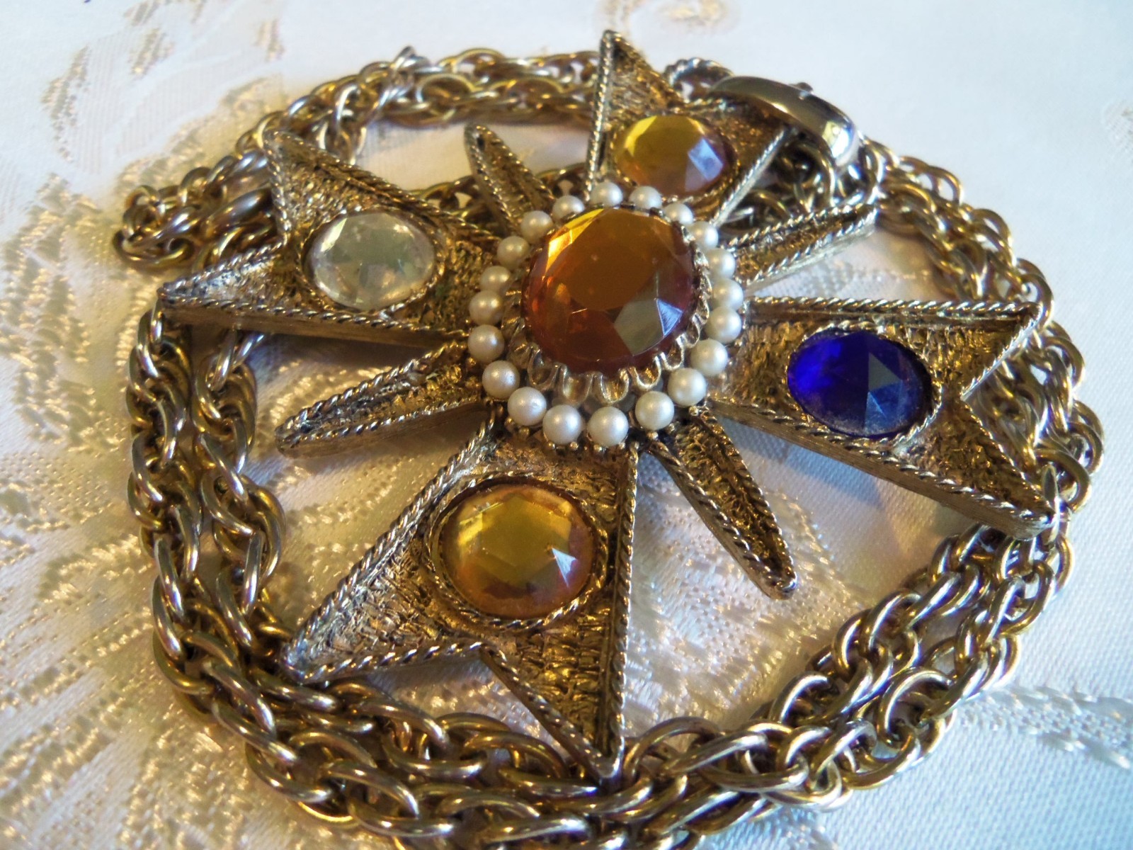 VINTAGE LARGE FAUX JEWEL MALTESE CROSS NECKLACE ESTATE JEWELRY OLD | eBay