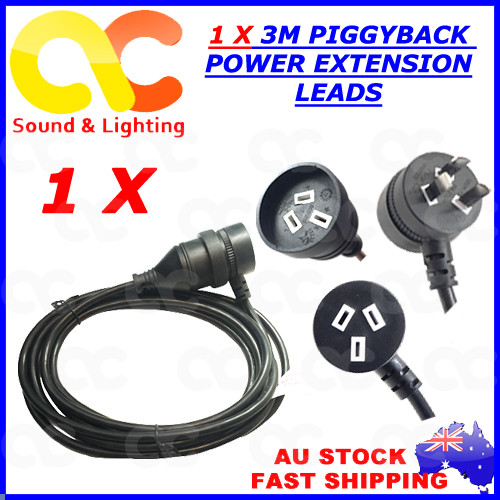 Black Piggyback Plug Main Power Lead/Extension Cord 240V 3Pin 10amp 0. ...