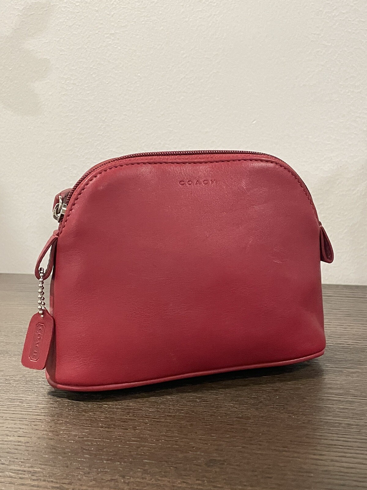 VINTAGE Coach Red Leather SMALL ZIP POUCH CASE - Gem