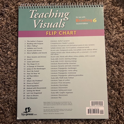BJU Press Reading 6 Teaching Visuals Flip Chart, 2nd Ed 9781579247232 ...