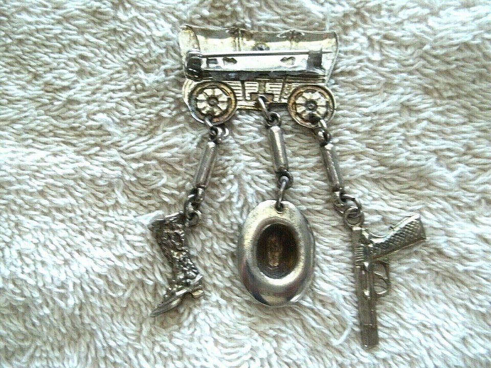 Covered Wagon Charm Pin, Silver Tone Metal, Nicely Detailed 3 Charms | eBay