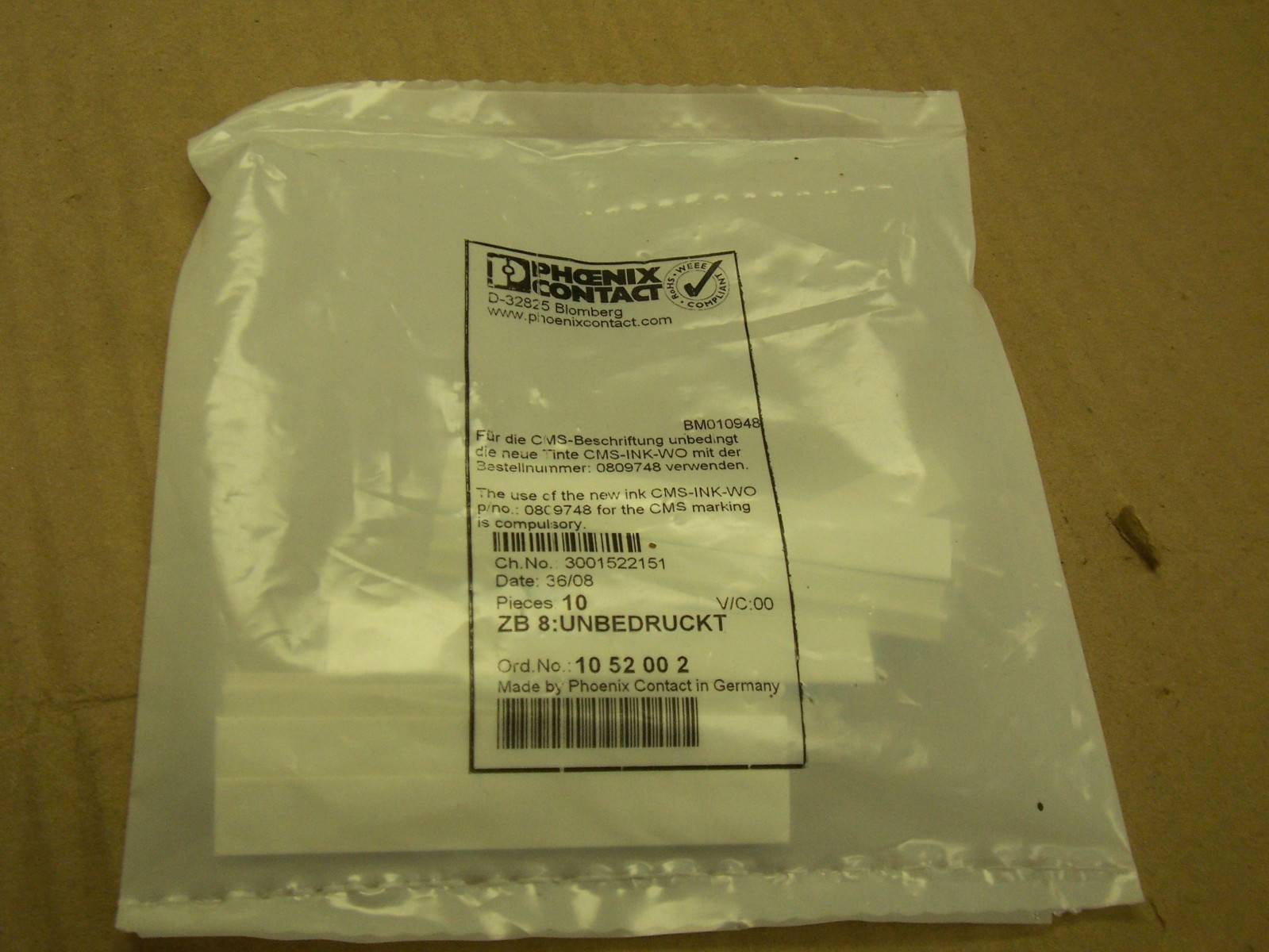 NEW PACK OF 10 PHOENIX CONTACT ZB8:UNBEDRUCKT ZACK MARKER STRIP | eBay