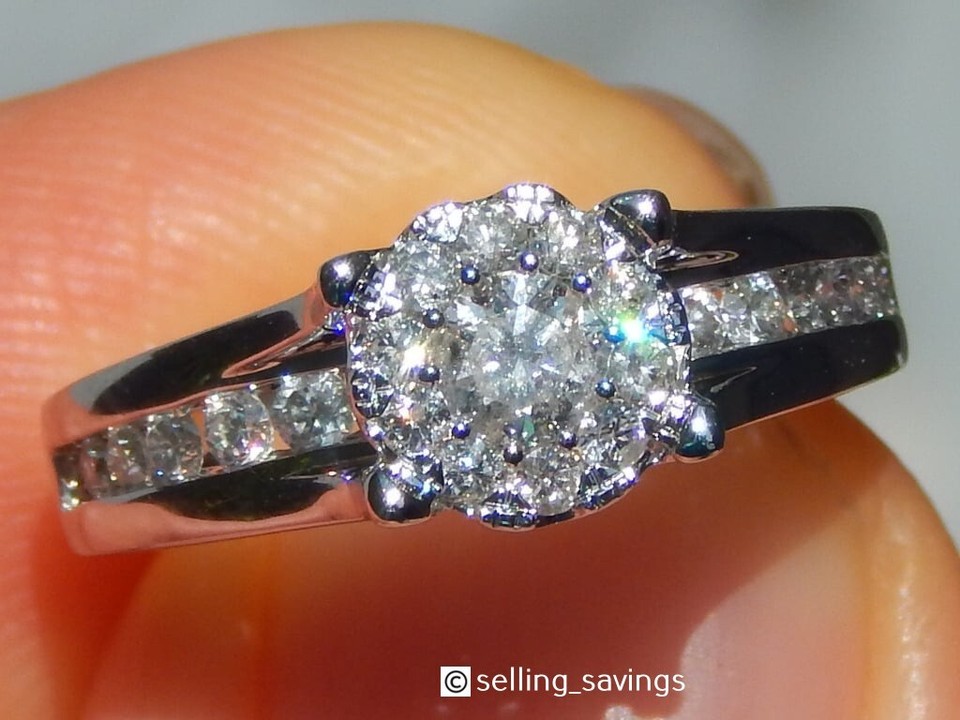 14K WHITE GOLD EFFY DIAMOND BOUQUET HIGH SETTING RING " GRAND SPARKLE ...