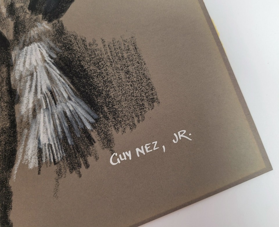 Navajo Artist Guy Nez Jr Charocoal Drawing of Man in Horned Bonnet | eBay