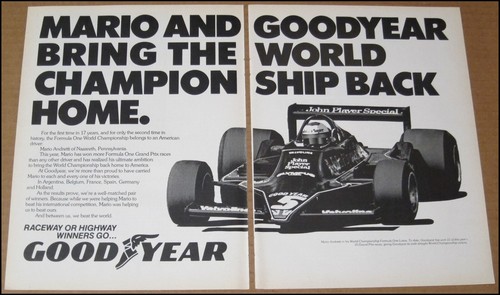 1978 Goodyear Mario Andretti 2-Page Print Ad Advertisement Formula One ...