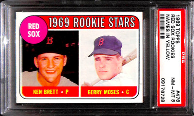 1969 Topps Baseball Cards #476 Red Sox Rookies Brett Names Yellow PSA 8 ...