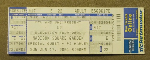Full Ticketmaster Ticket U2 PJ Harvey Madison Square Garden 2001 ...