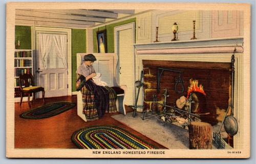 Postcard MA New England Homestead Fireside c.1935 Massachusetts U2 | eBay