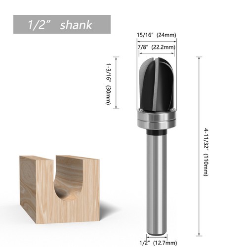 Core Box Router Bit Round Nose w/Bearing Cutter 3-Flutes/Blades 1/2 ...