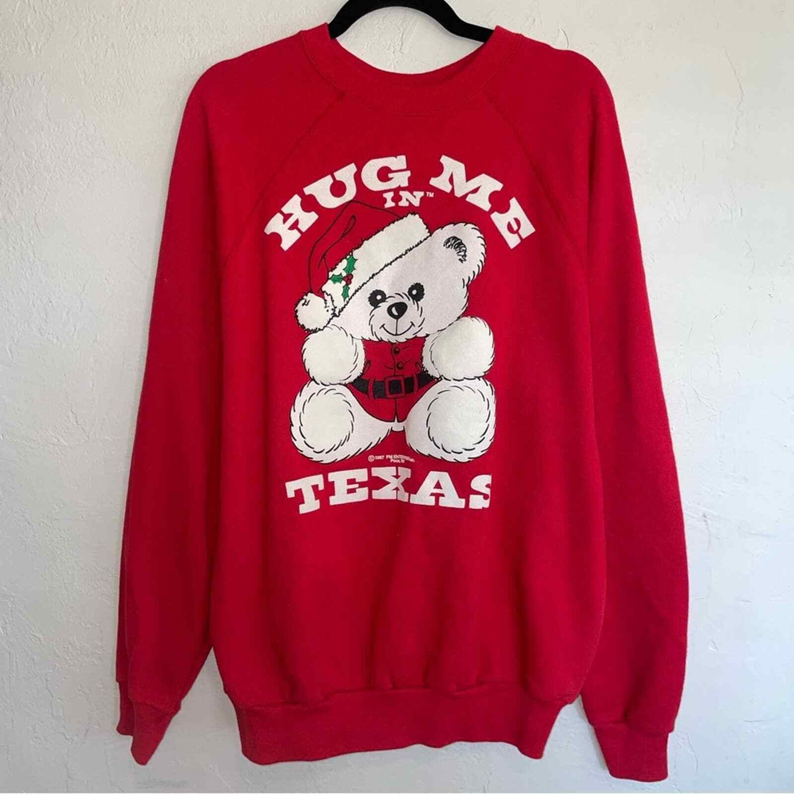 Vintage 1987 “Hug Me In Texas” Santa Bear Crewneck Ch… - Gem