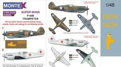 Montex 1/48 Super Paint Masks + Decals for Trumpeter P-40D - 2 Planes ...