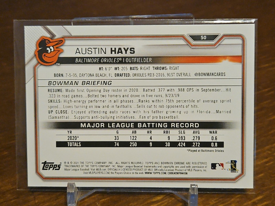 2021 Bowman 50 Austin Hays Baltimore Orioles Baseball Card | eBay