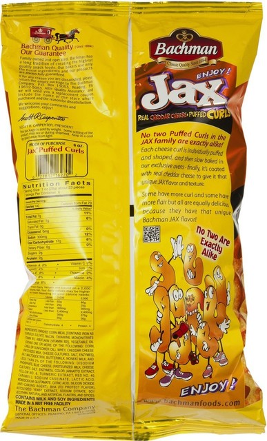 Bachman Jax Real Cheddar Cheese Puffed Curls 6 oz. Bag (3 Bags) for ...