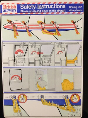 Boeing 747 British Airways Safety Card Issue F414 (1st) RARE AIRLINE ...