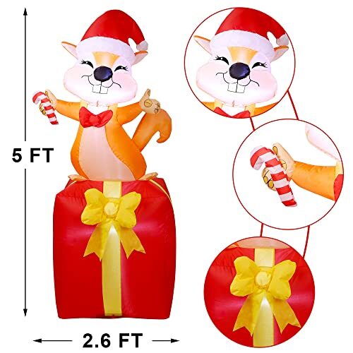 Christmas Inflatable Decoration, 5FT Blowup Squirrel Standing on The ...