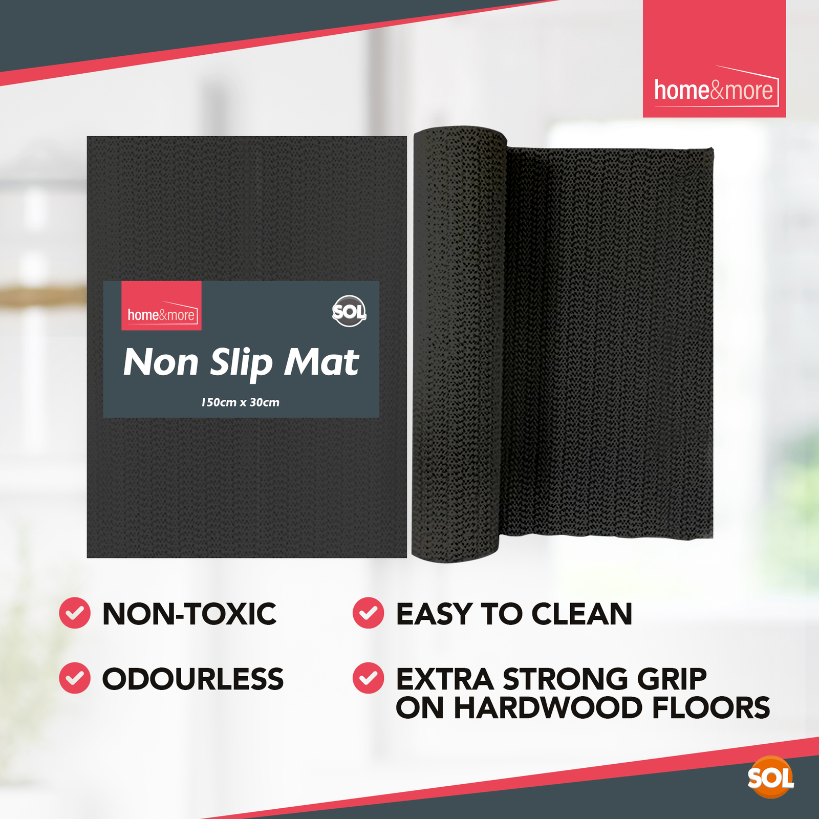 Black Anti Slip Mat Roll 150x30cm | Grip Matting Matt Drawer Liner ...