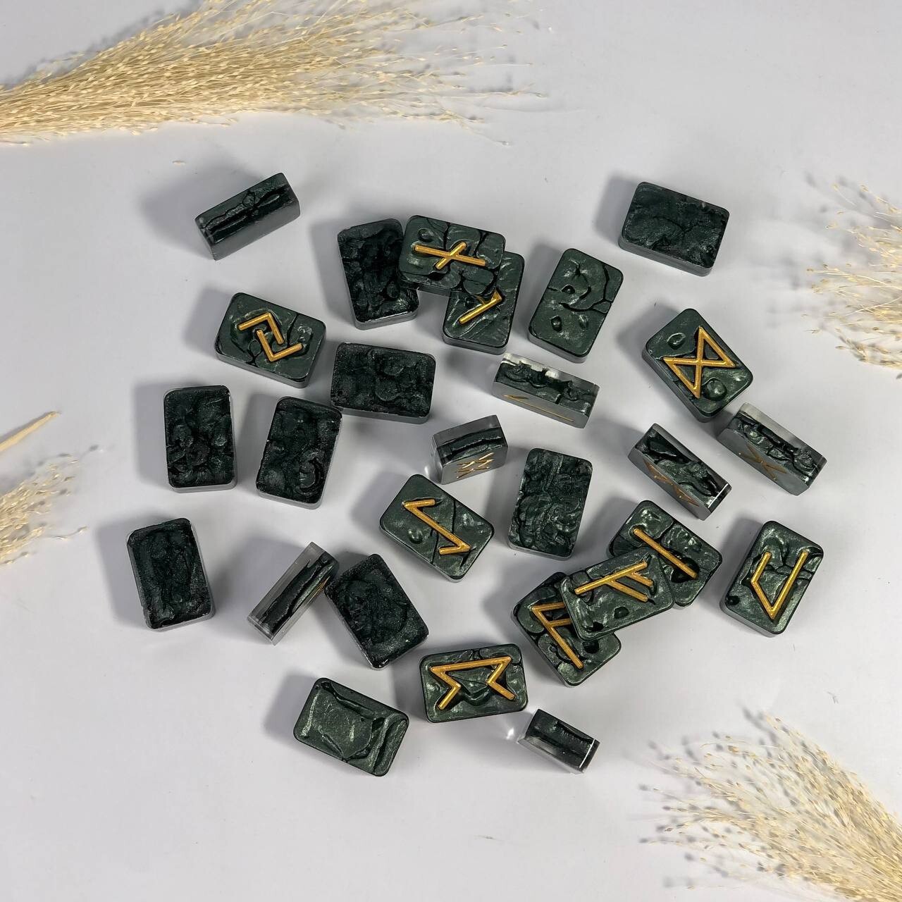 Epoxy Resin RUNES with Case, Rune Set, Green Runes, Unique Viking Norse ...
