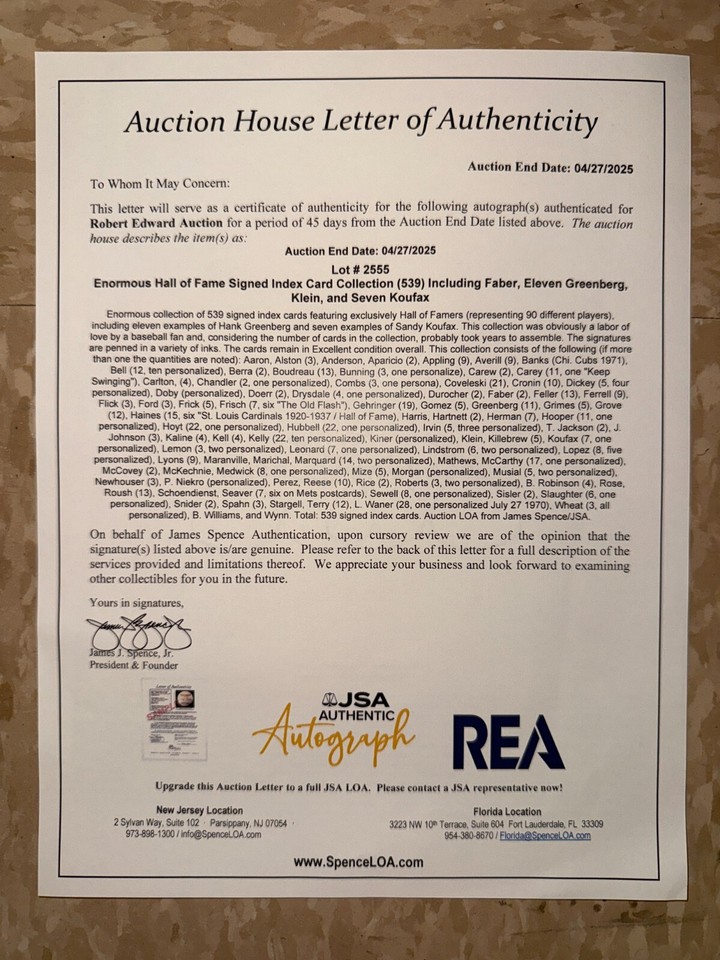 Lefty Grove, SIGNED 3x5 Card, A's/Red Sox HOF (Died 1975) - JSA | eBay