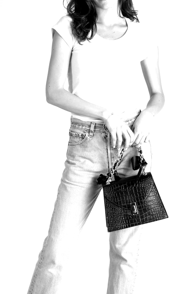 MASSIMO CASTELLI CROC EMBOSSED LEATHER BAG HANDBAG W ACCENT SCARF- MADE ...