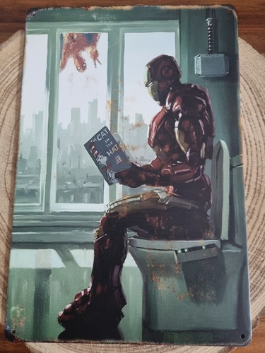 🍀 Blechschild Metallschild Iron Man Toilette WC Funny Sarcasm Tin Sign ...