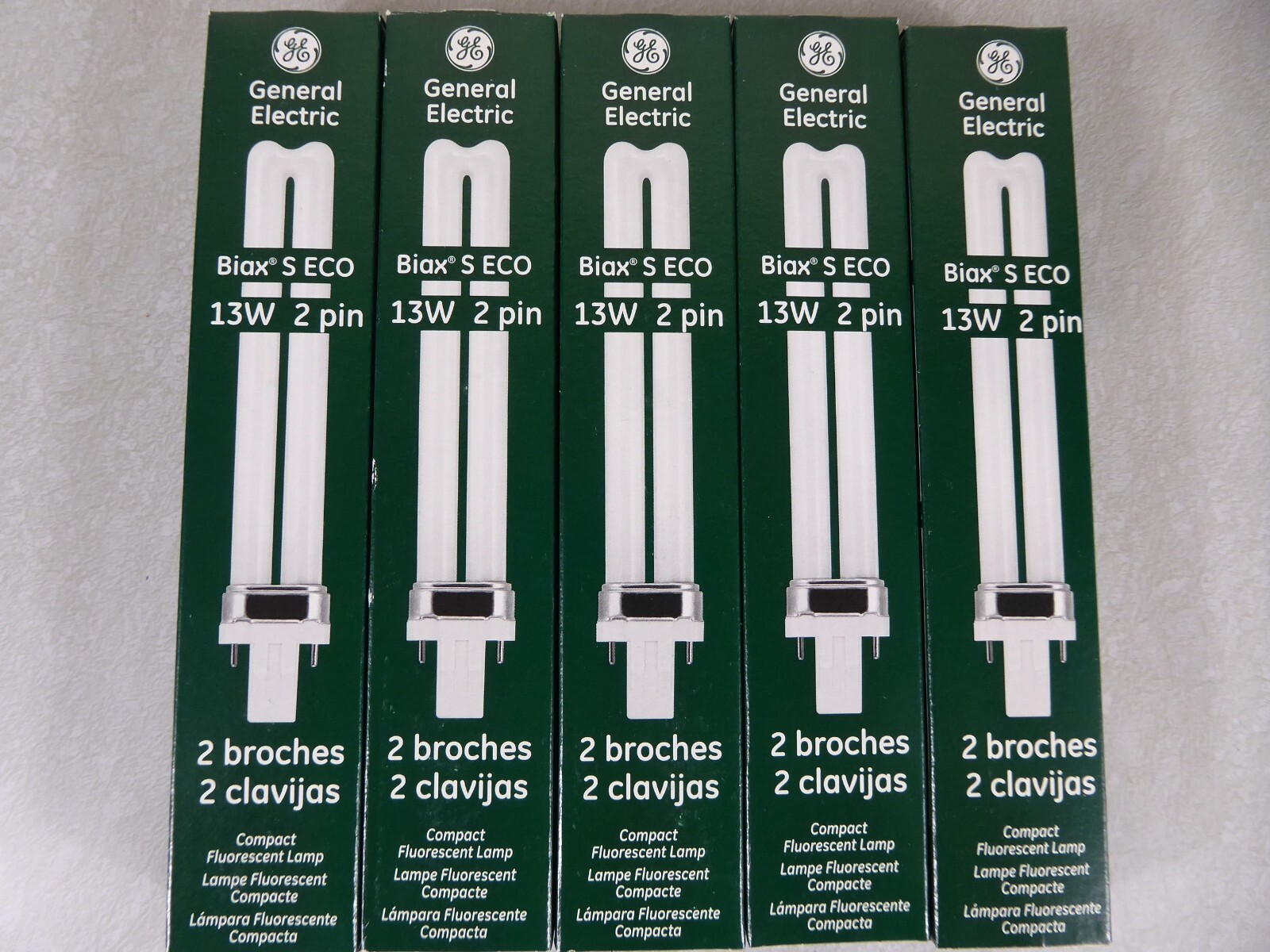 Lot of 5 General Electric GE Biax S ECO Compact Fluorescent Bulb 2 Pin ...